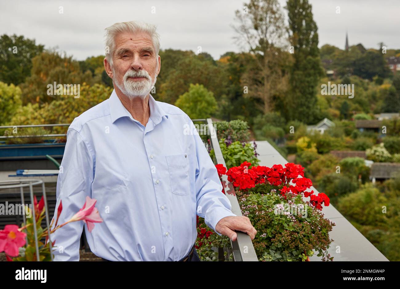 Climate researcher Klaus Hasselmann stands on the balcony of his ...