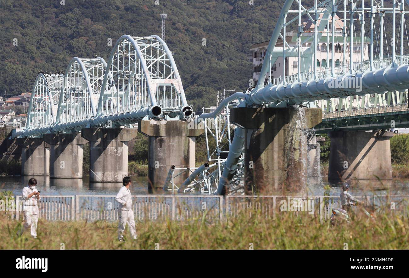 Musota Aqueduct is collapsed in Wakayama City, Wakayama Prefecture on ...