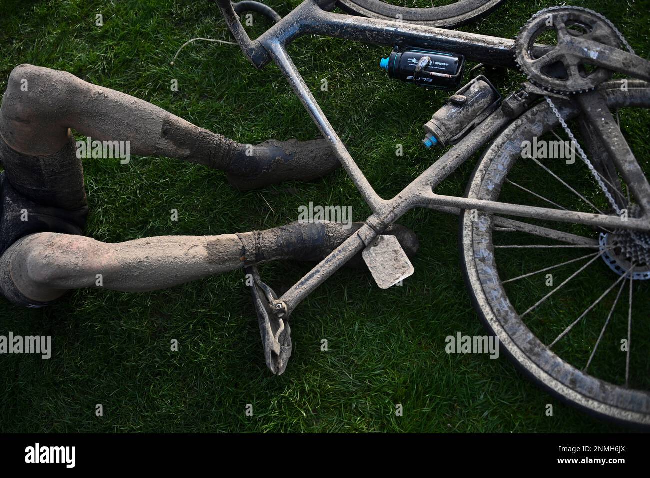 A mud-covered competitor is seen after the men's Paris Roubaix, a 258 ...