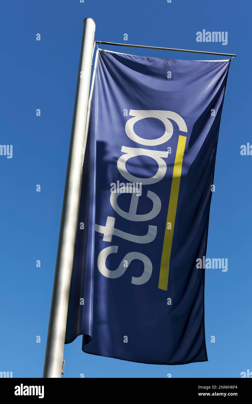 Steag, flag with logo in front of the headquarters, energy company ...