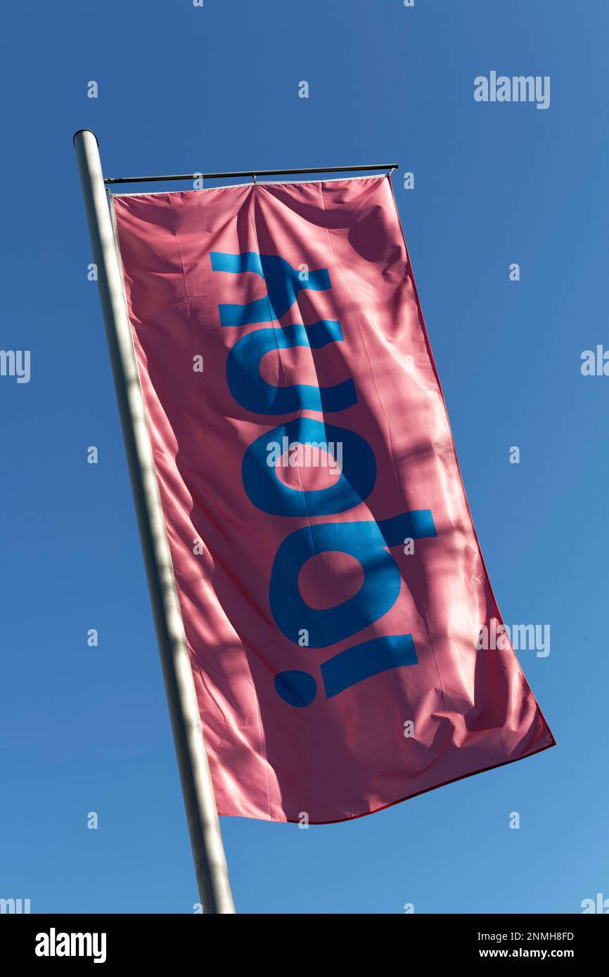 Iqony, flag with logo, Steag Group company, renewable energy services ...