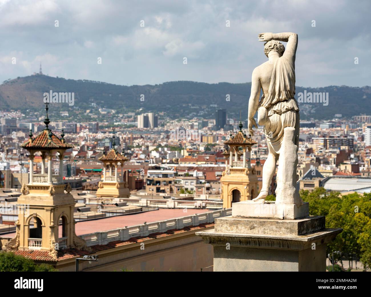 View from the Palau Nacional of the city centre of Barcelona, Catalonia ...