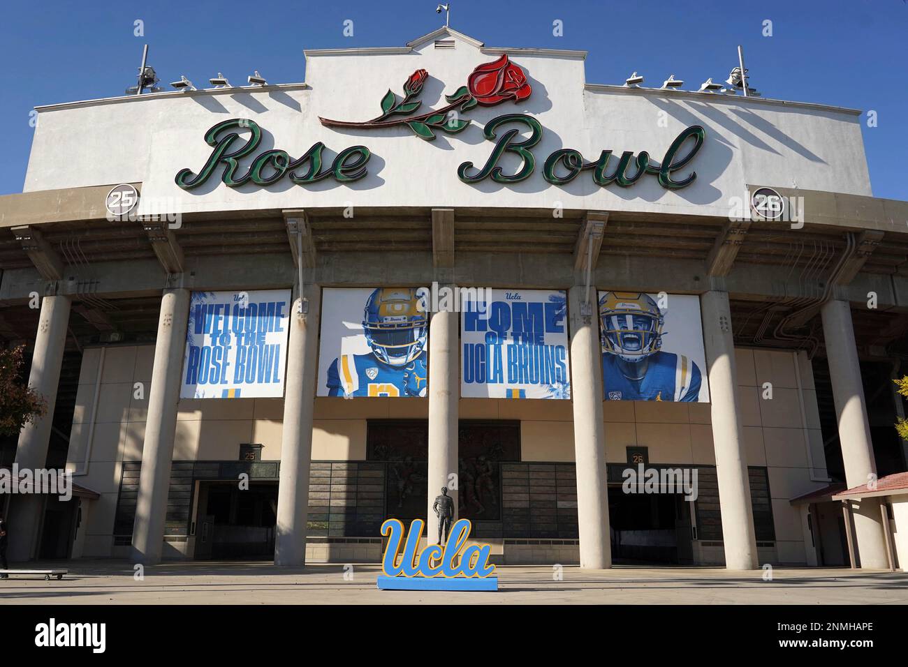 A general overall view of the Rose Bowl Stadium with UCLA Bruins logo ...