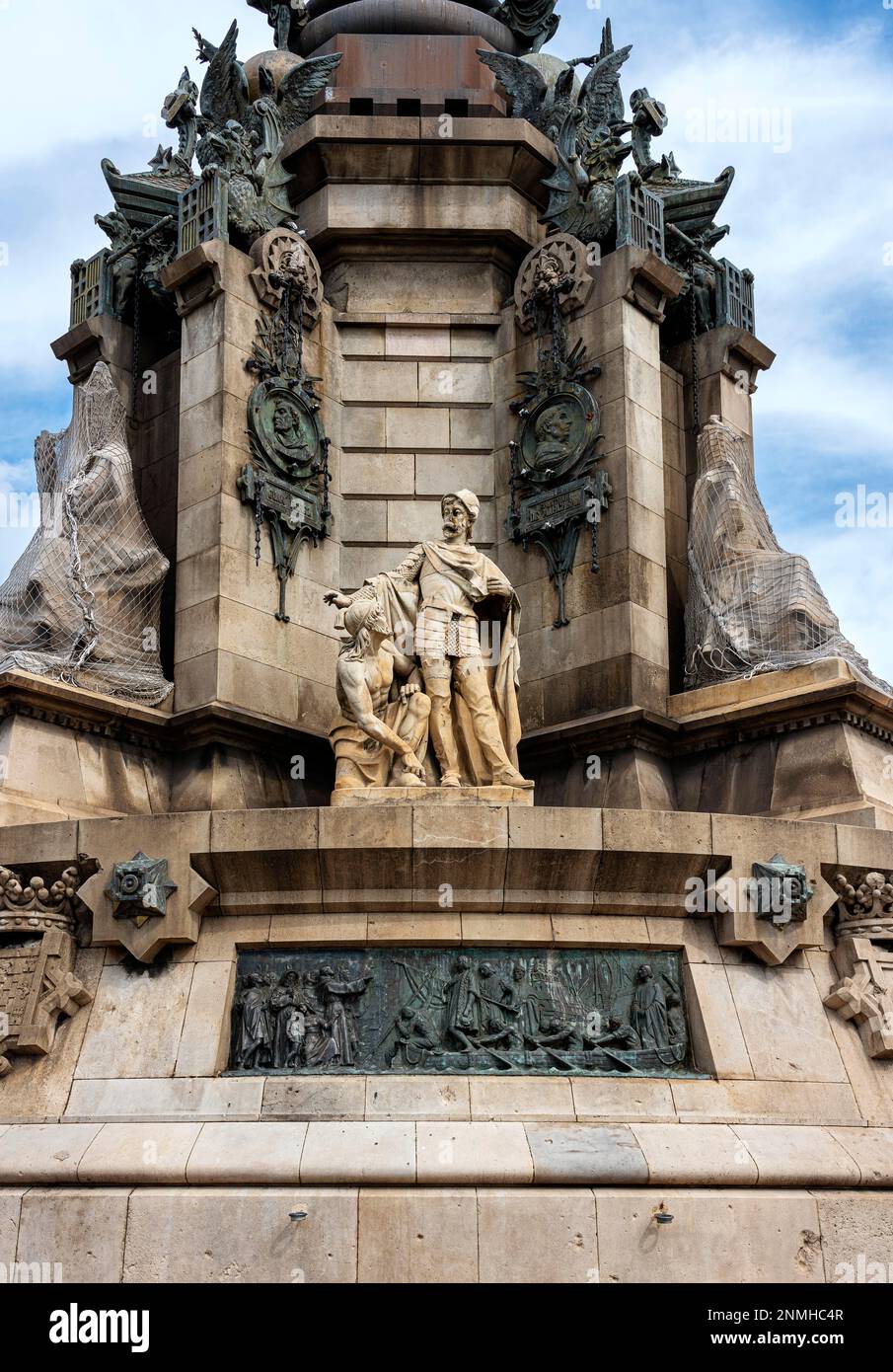 Detail photo, The Mirador de Colom, Pedestal at the Columbus Monument ...