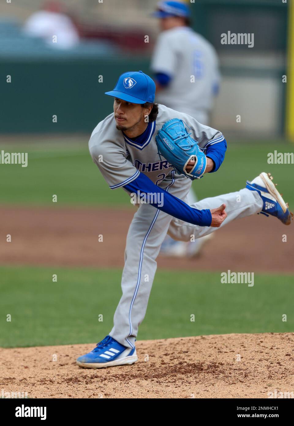 His Pitch. 24th Feb, 2023. Nick Laxner #21 Panthers pitcher follows ...