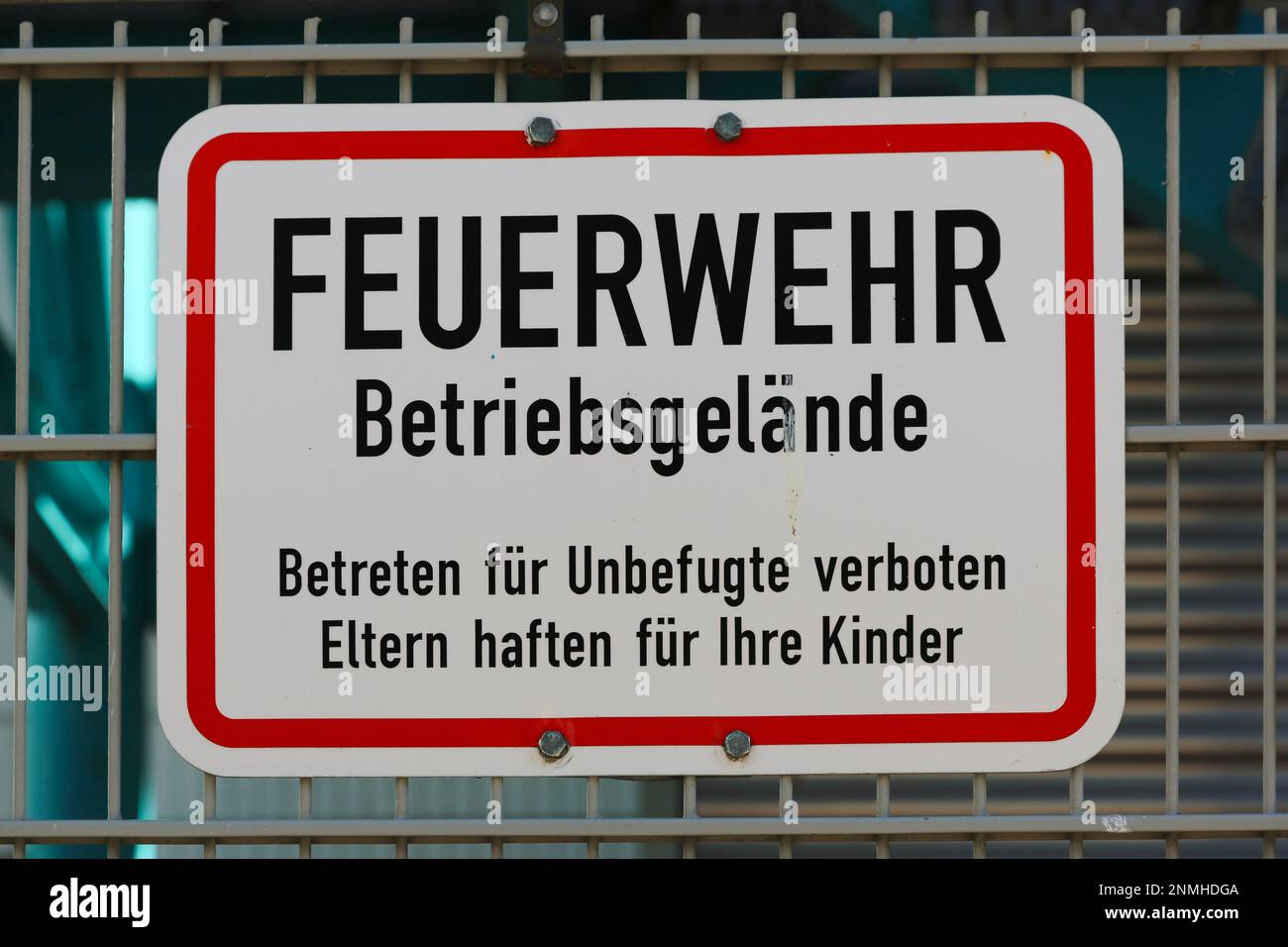 Sign, writing, text fire brigade premises, trespassing prohibited ...