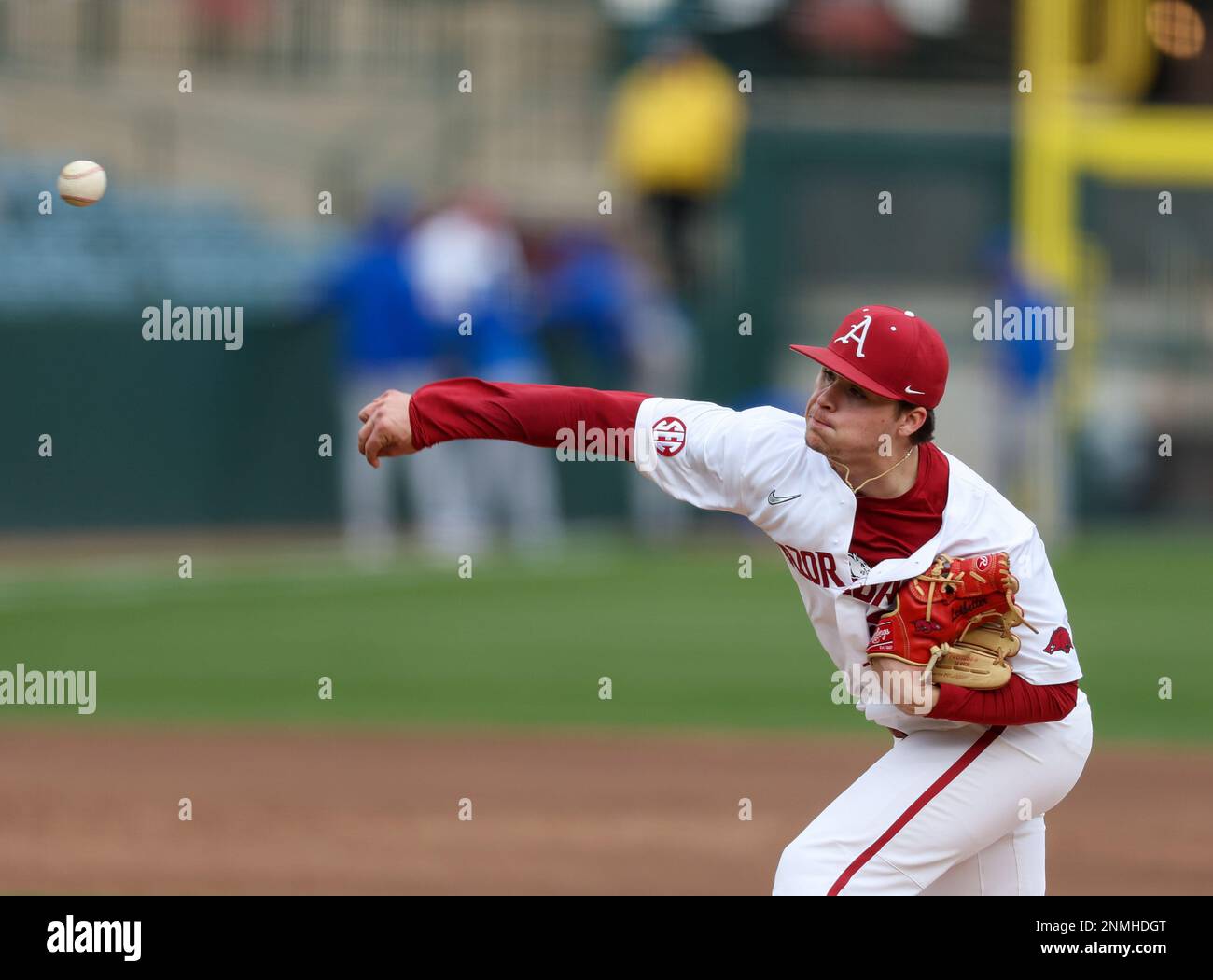 February 24, 2023: Razorback pitcher Austin Ledbetter #29 releases a ...