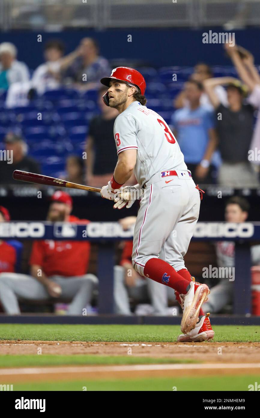 Philadelphia Phillies Bryce Harper hitting a solo home run during the ...