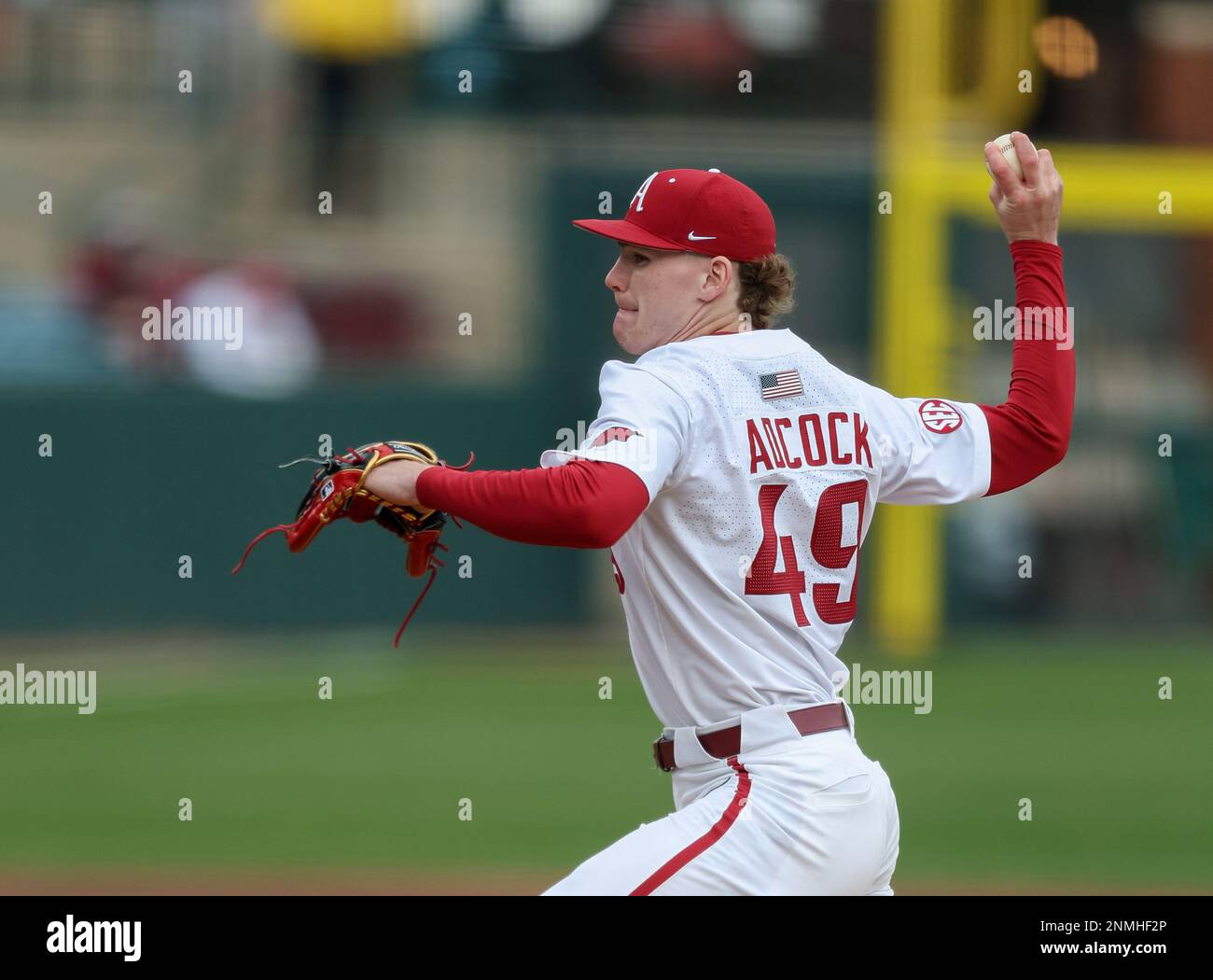 February 24, 2023: Cody Adcock #49 Razorback pitcher prepares to ...