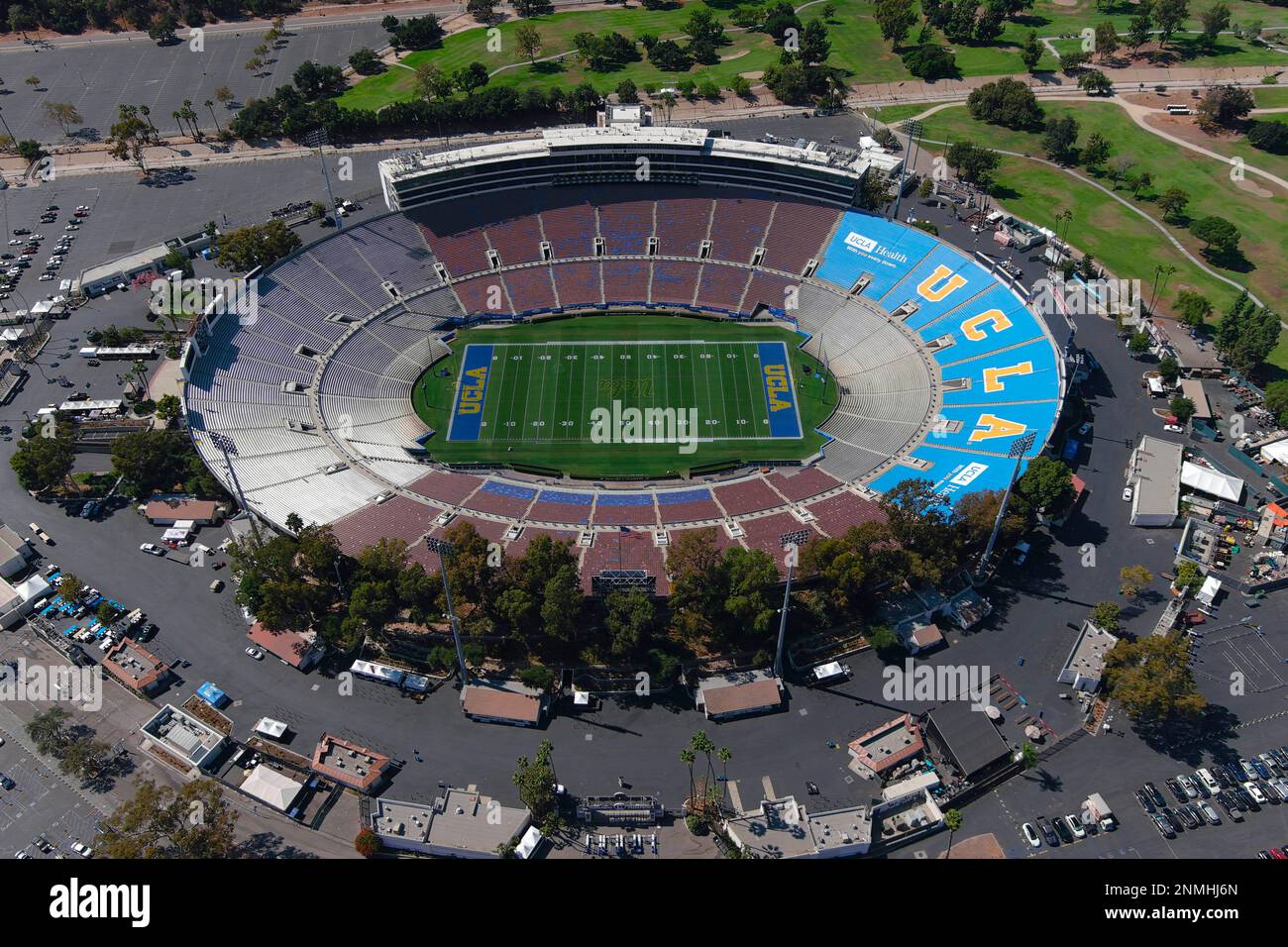 An aerial view of the Rose Bowl stadium, Friday, Oct. 1, 2021, in ...
