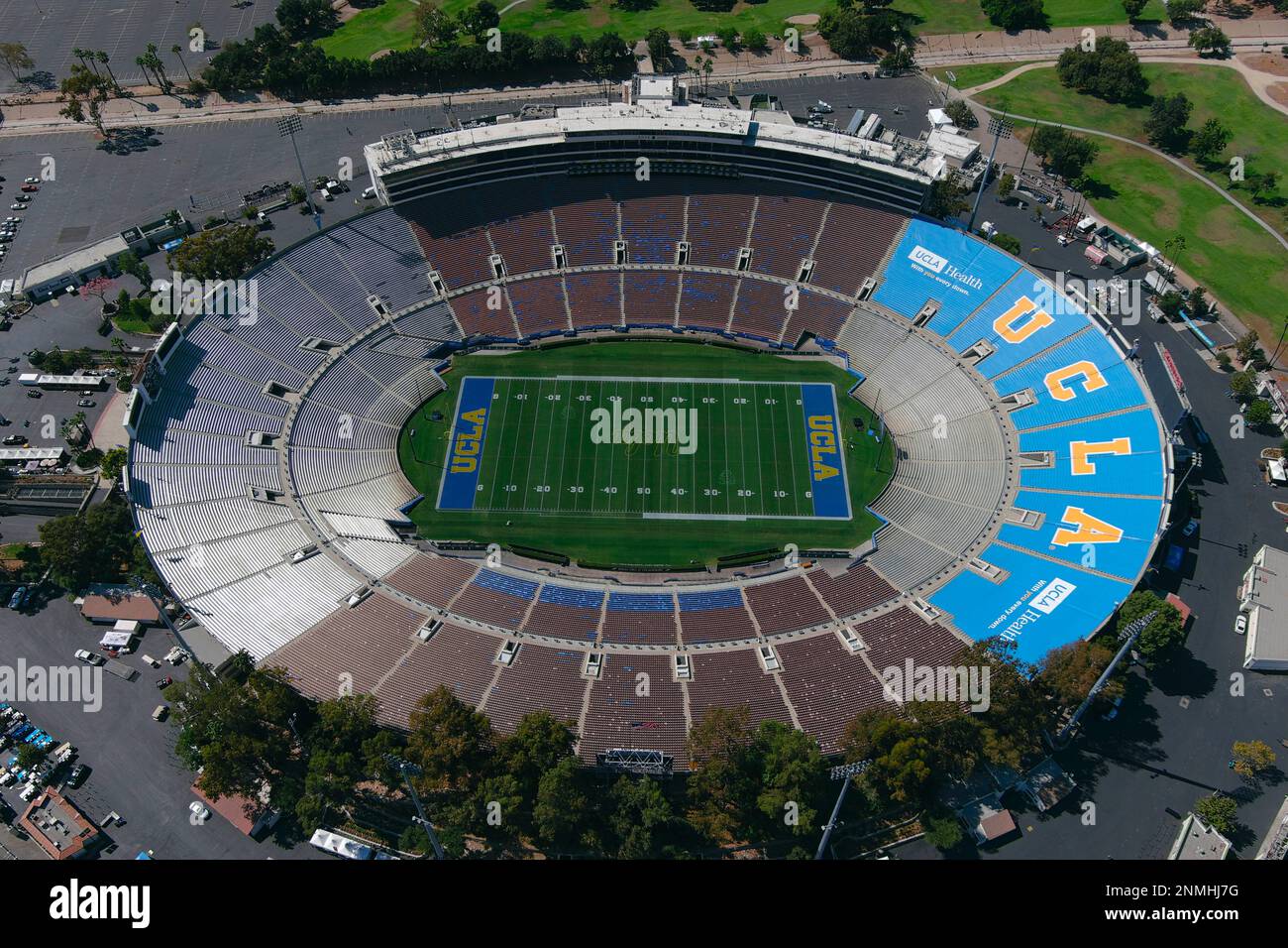 An aerial view of the Rose Bowl stadium, Friday, Oct. 1, 2021, in ...