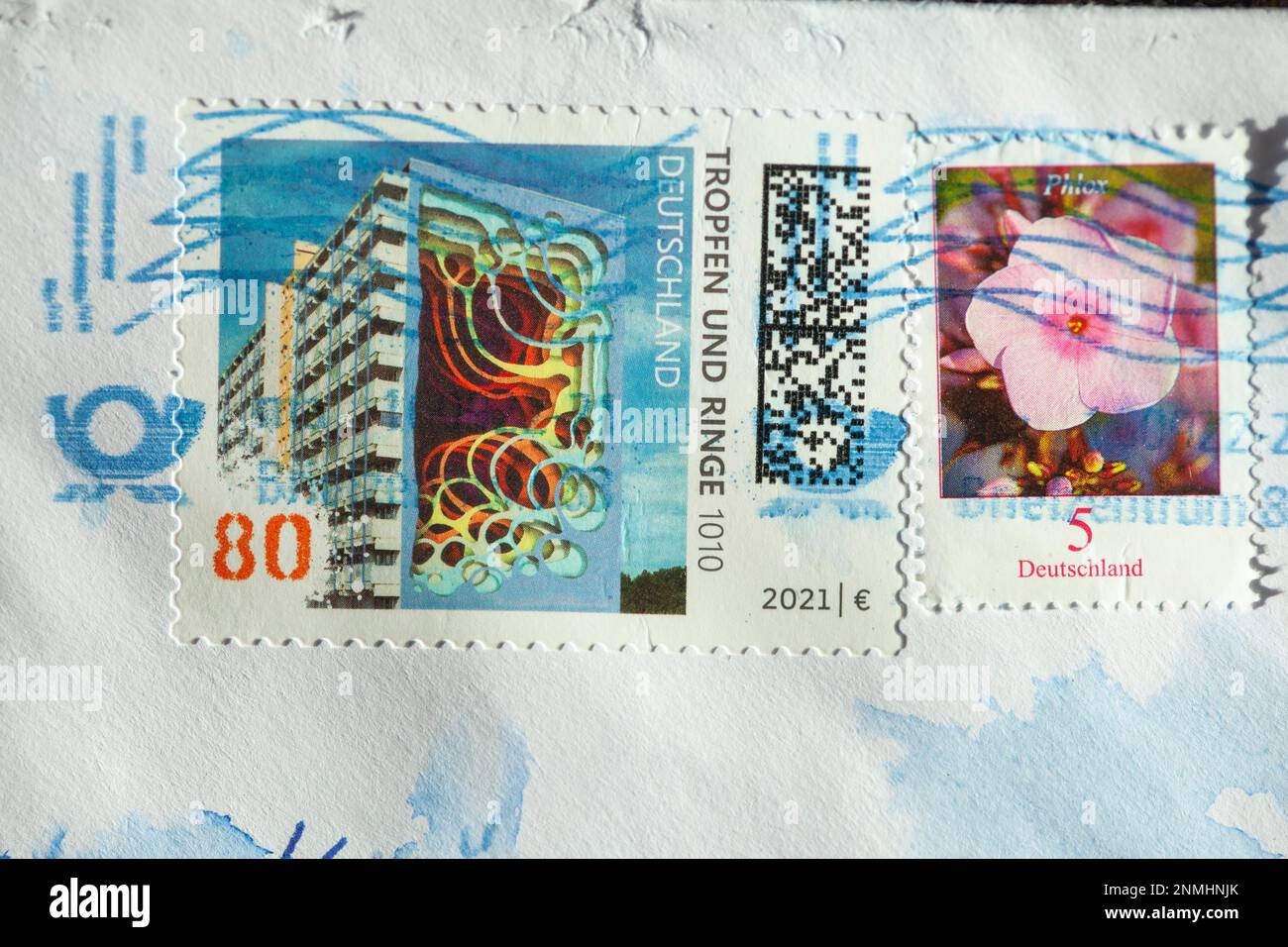 Cancelled German stamp 85 cents, on an envelope with postmark ...