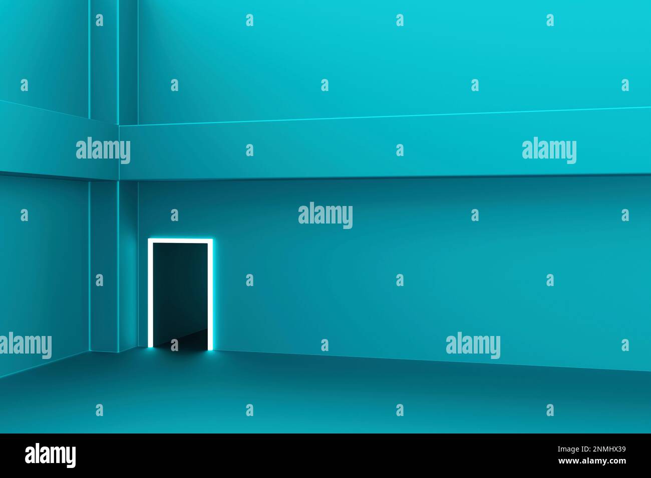 Perspective view on blank green metal wall with place for your poster ...