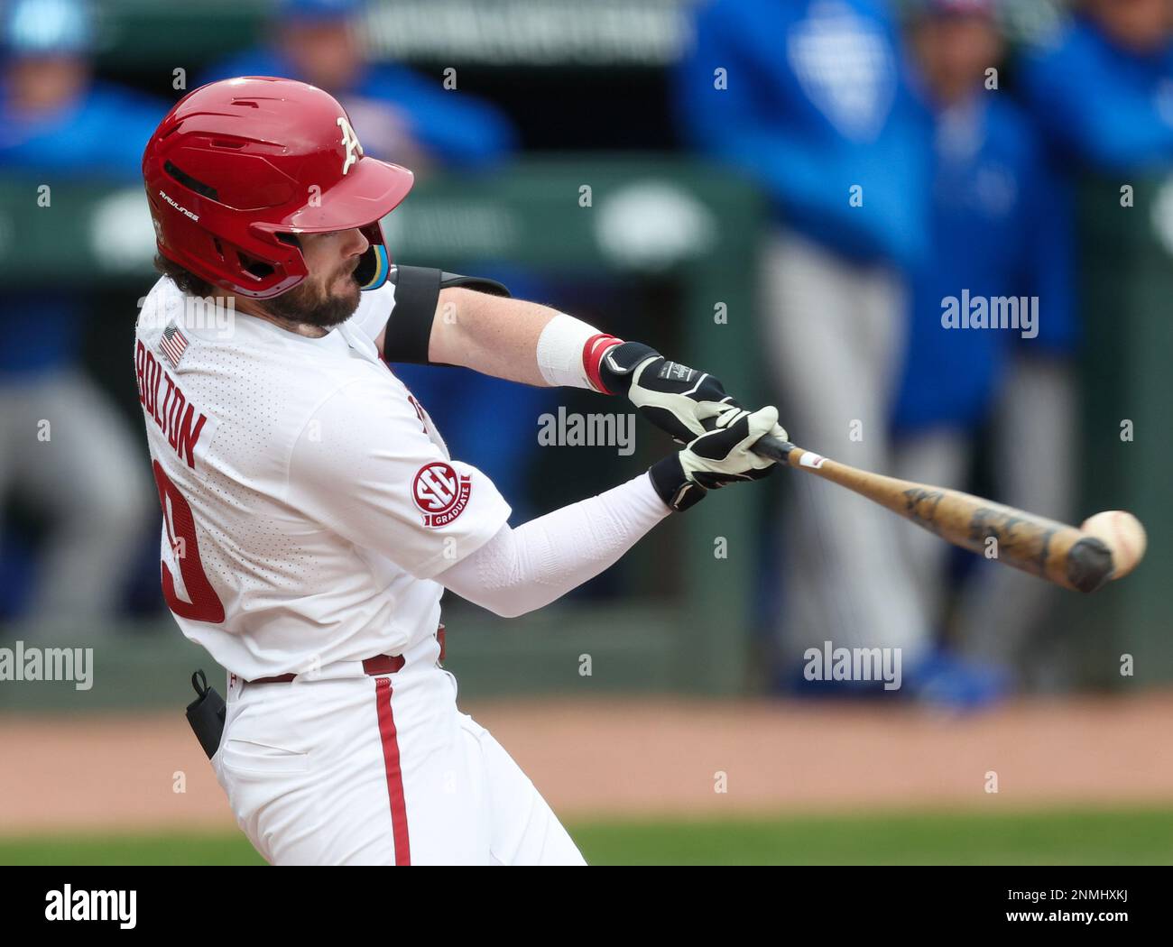 February 24, 2023: Razorback infielder John Bolton #9 works to put a ...