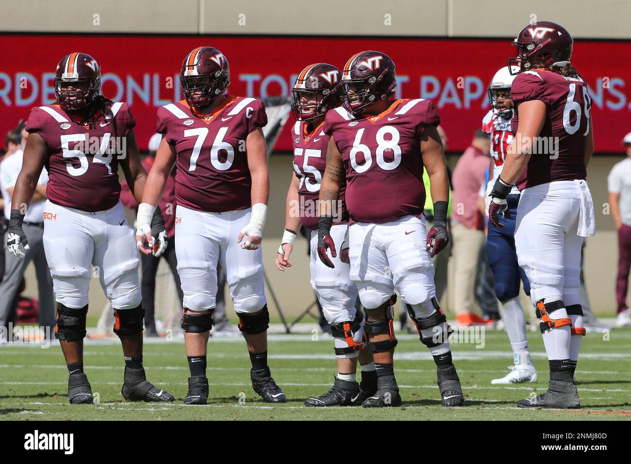 BLACKSBURG, VA - SEPTEMBER 25: Virginia Tech Hokies offensive linemen ...