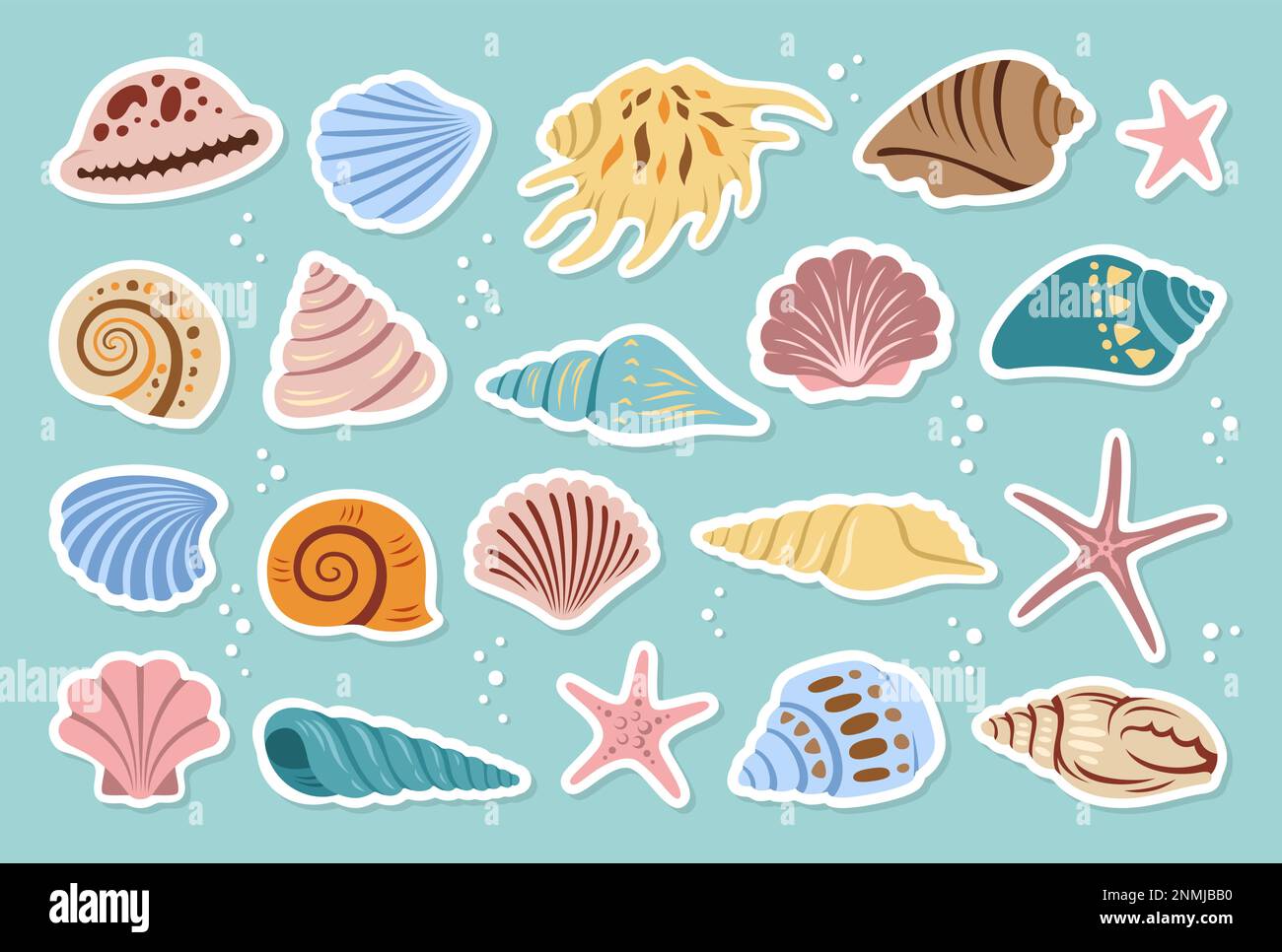 Sea shell scrapbook sticker for diary cartoon set. Ocean exotic ...