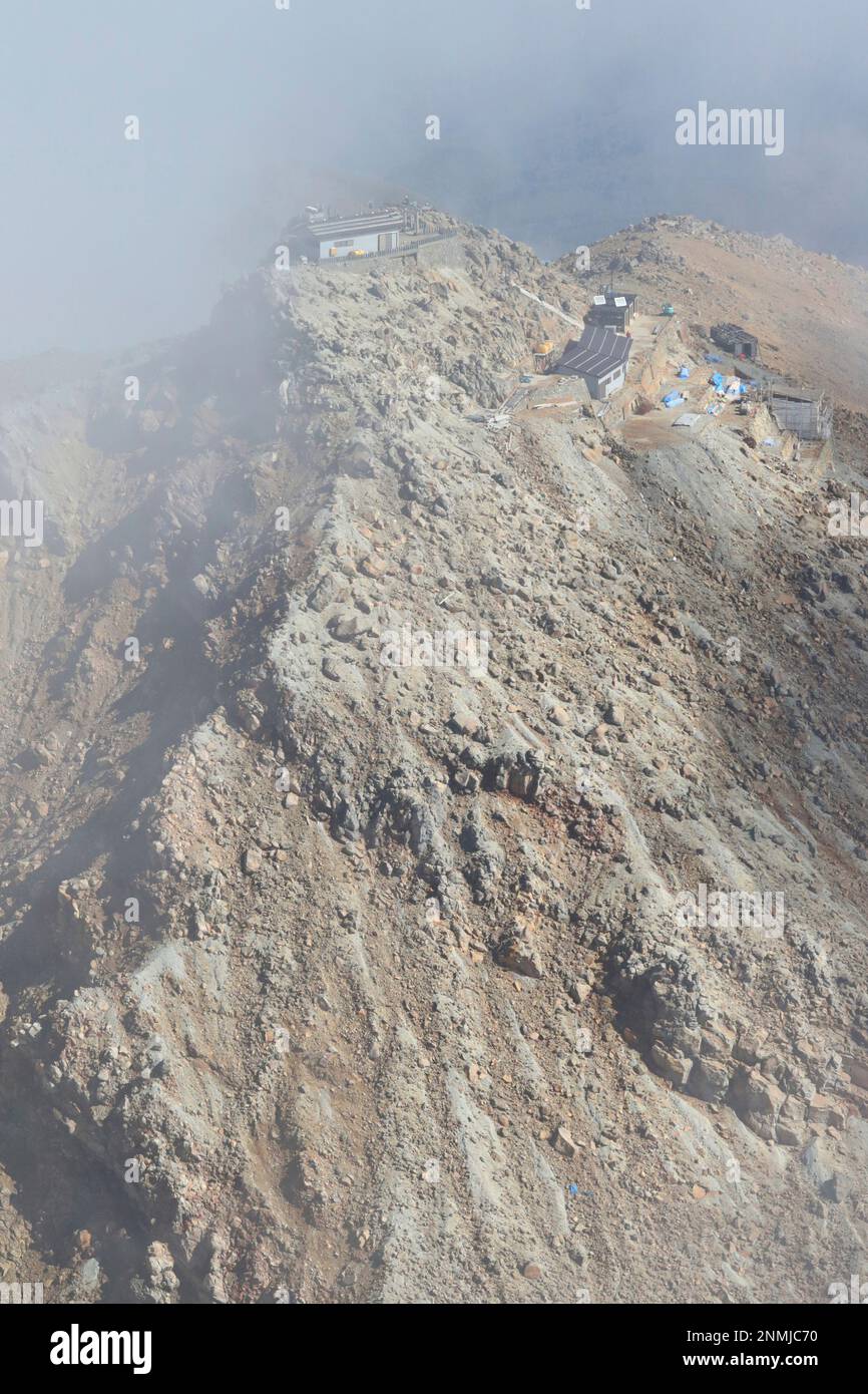 An aerial photo shows a part of Mt. Ontake which straddles Nagano and ...