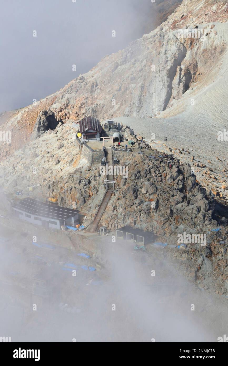 An aerial photo shows a part of Mt. Ontake which straddles Nagano and ...