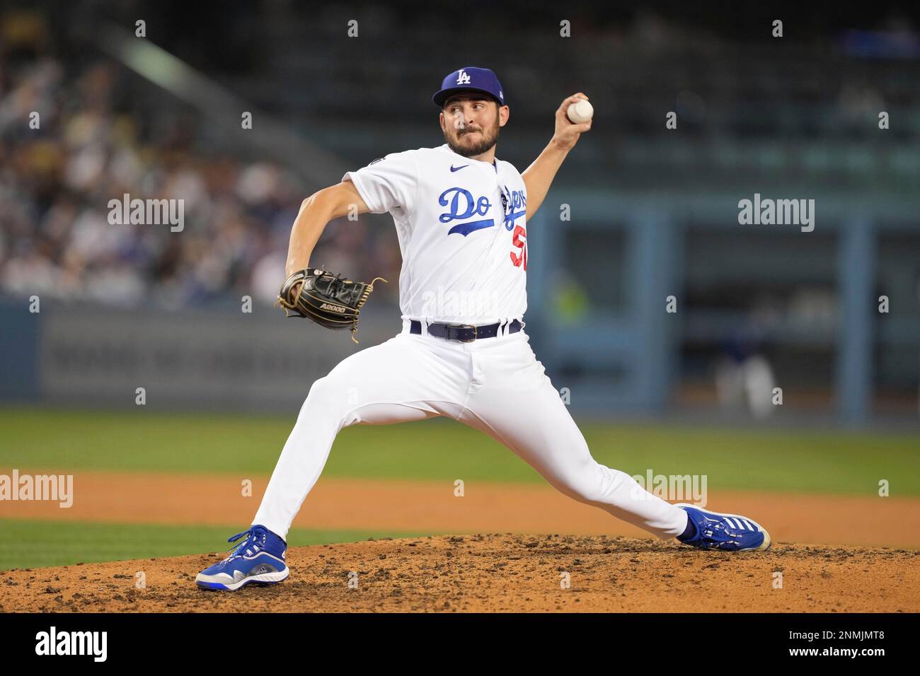 Los Angeles Dodgers relief pitcher Alex Vesia (51) delviersa pitch ...