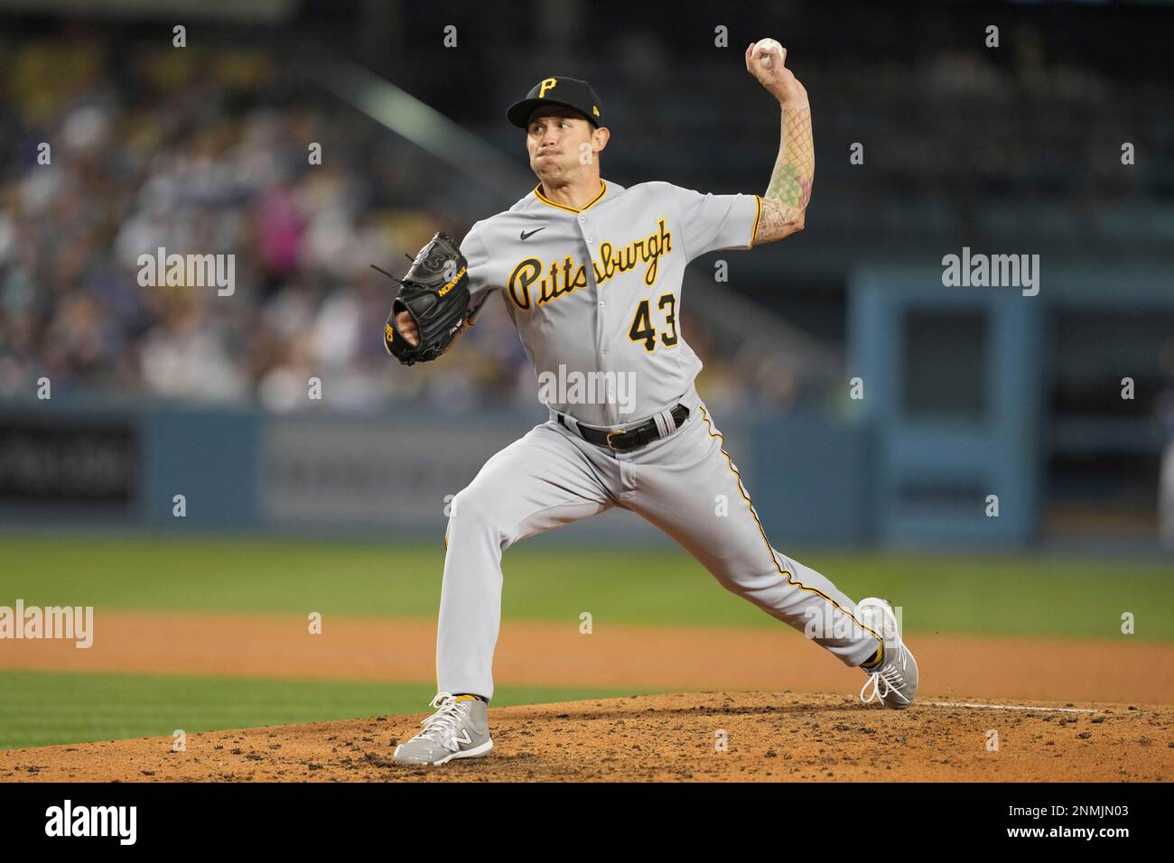 Pittsburgh Pirates starting pitcher Steven Brault (43) delivers a pitch ...