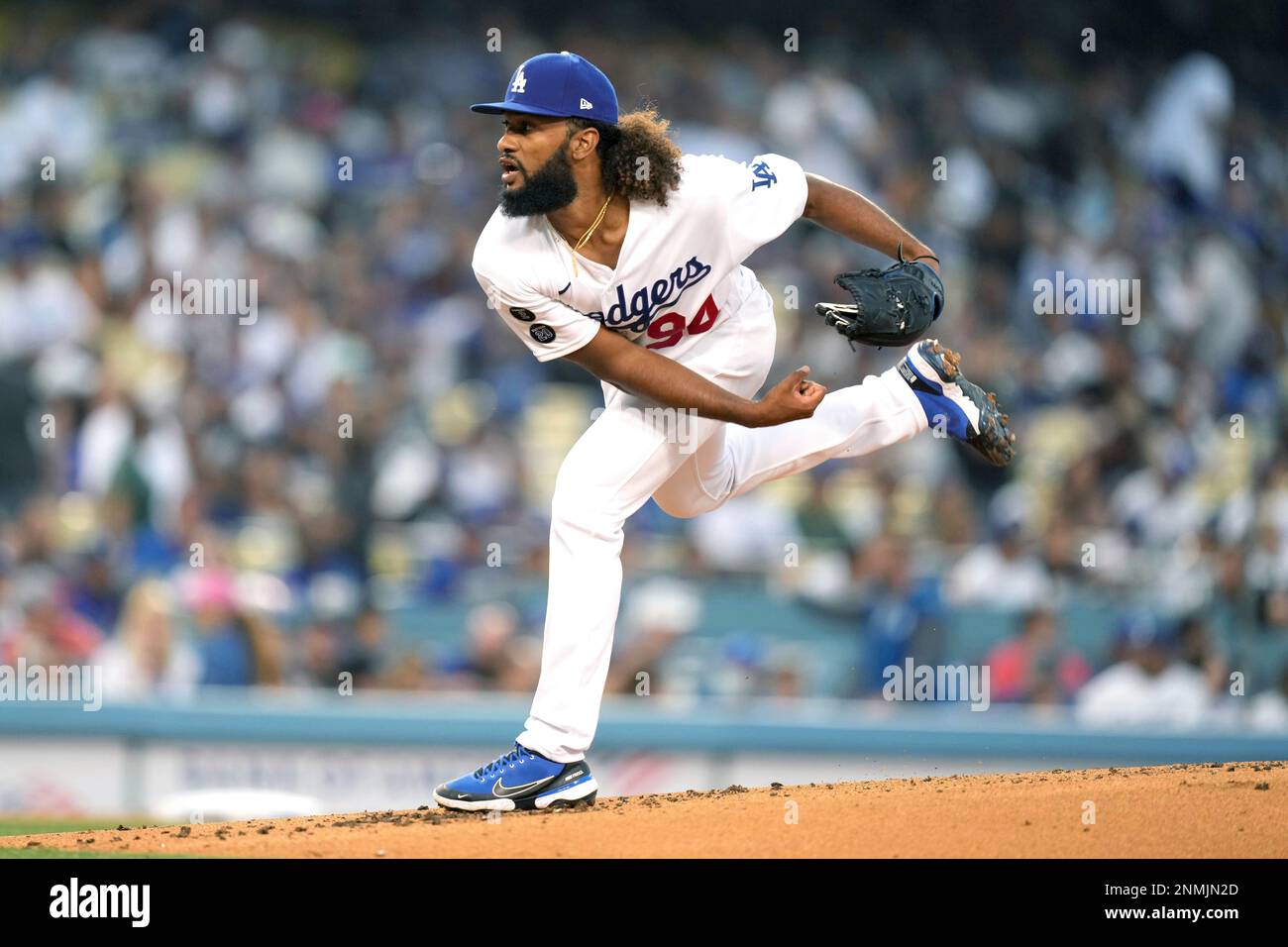 Los Angeles Dodgers pitcher Andre Jackson (94) throws in his MLB debut ...