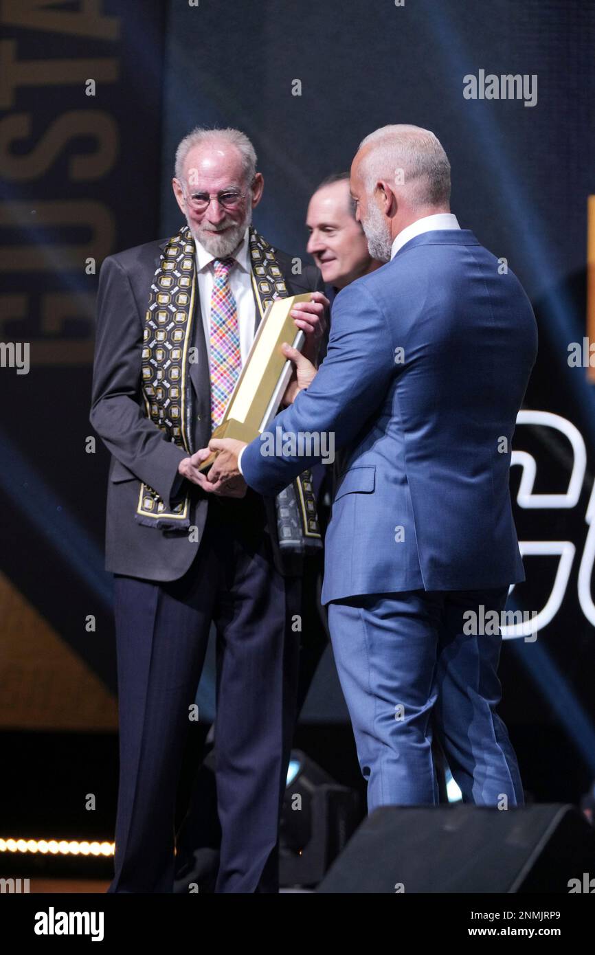 LAS VEGAS, NV - SEPTEMBER 23: Marc Ratner receives his trophy and his ...
