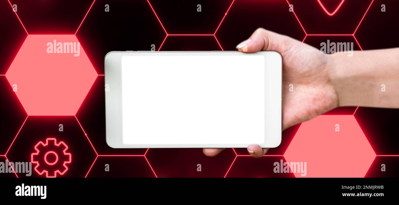 Hand holding Mobile Phone with important information on screen ...