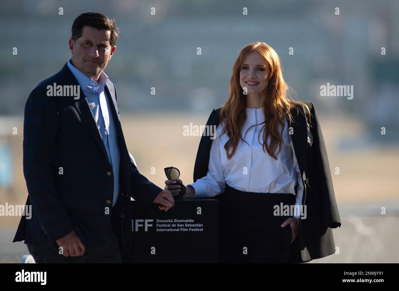 Actress Jessica Chastain (r) and film director Michael Showalter (l) at ...