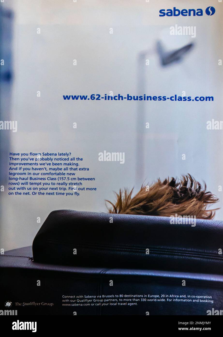 Sabena airlines business class advert in a Natgeo magazine, June 2000 ...