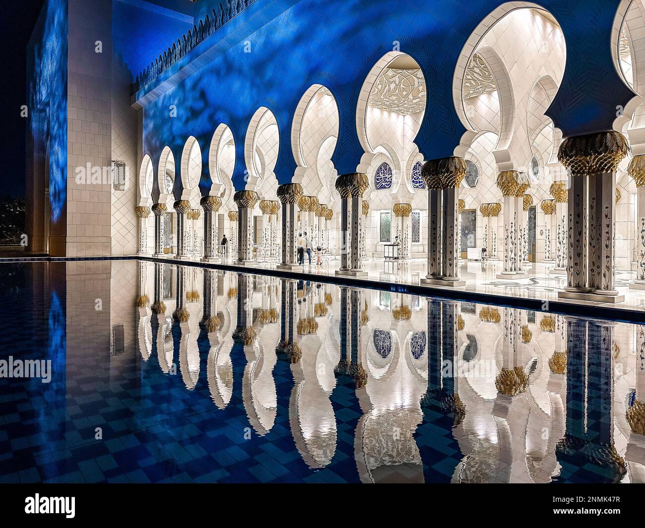 The Sheikh Zayed Grand Mosque at night, in Abu Dhabi, United Arab ...
