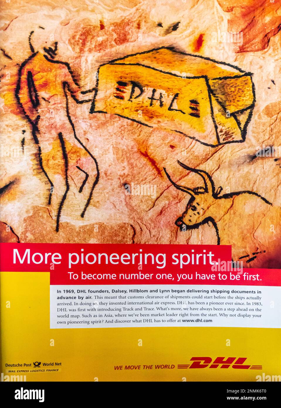 DHL delivering shipping advert in a Natgeo magazine, April 2004 Stock ...