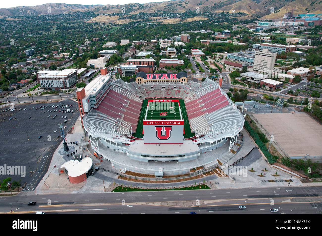 An aerial view of Rice-Eccles Stadium on the campus of the University ...