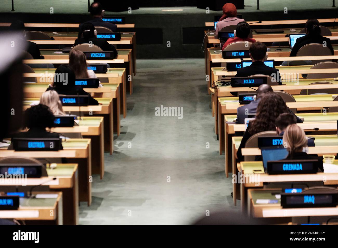 Delegates listen to speakers during the 76th Session of the United ...
