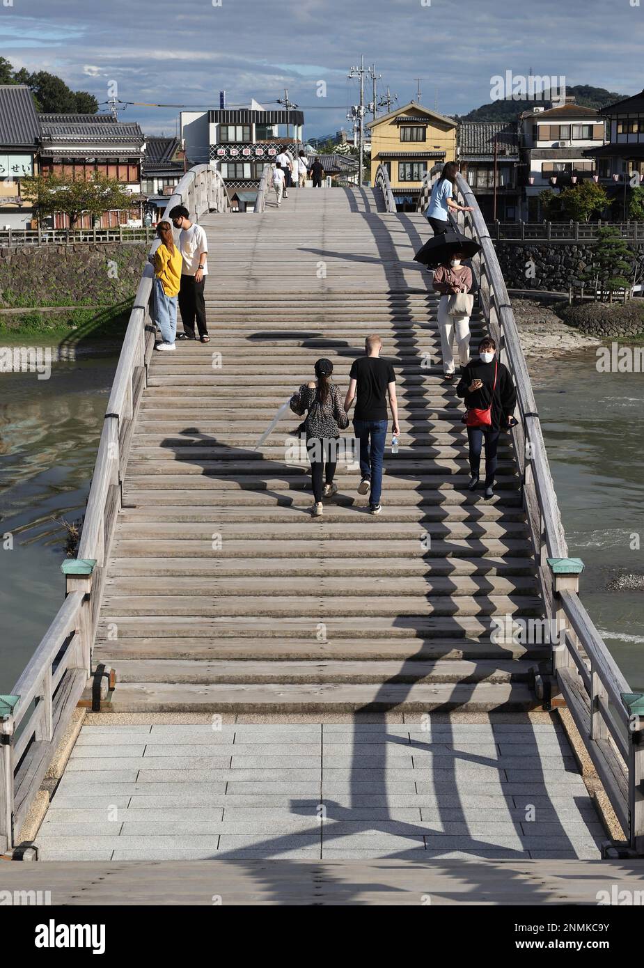 A picture shows the Kintaikyo Bridge, one of the most famous wooden ...