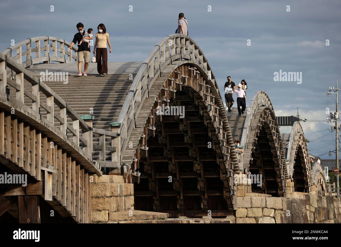 A picture shows the Kintaikyo Bridge, one of the most famous wooden ...