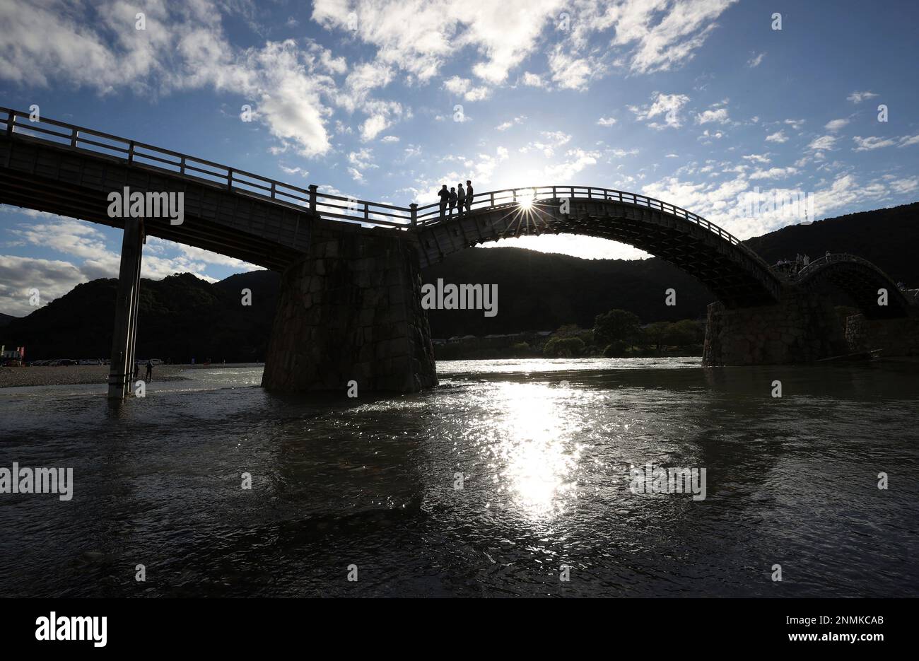 A picture shows the Kintaikyo Bridge, one of the most famous wooden ...