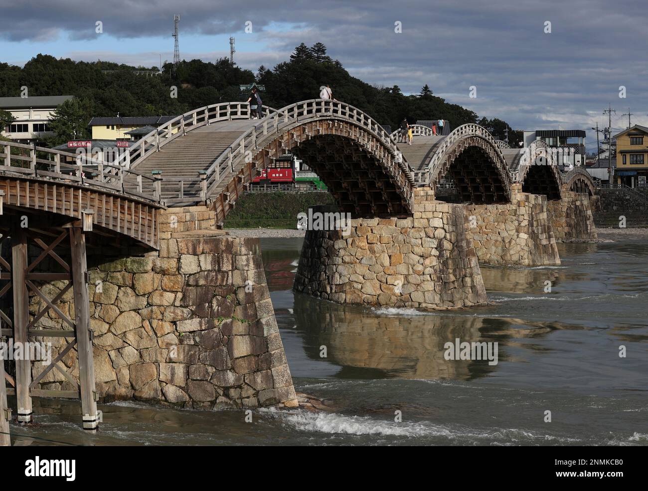 A picture shows the Kintaikyo Bridge, one of the most famous wooden ...