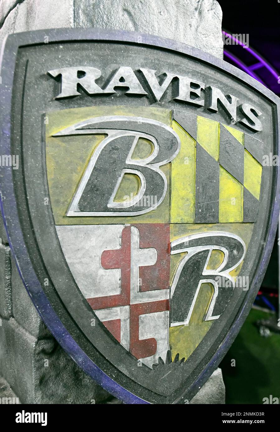 BALTIMORE, MD - SEPTEMBER 19: The Baltimore Ravens logo is shown at the ...
