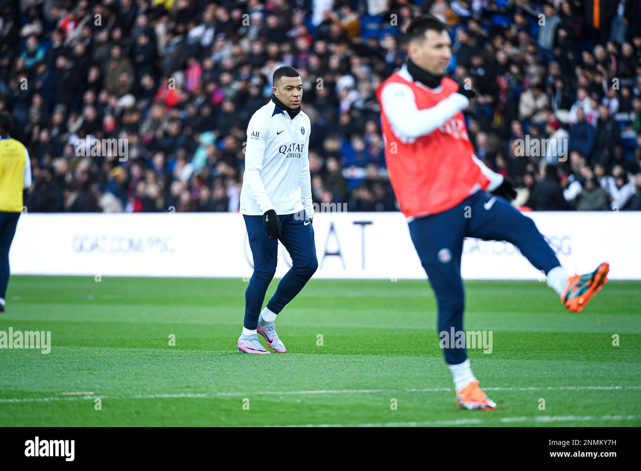 Kylian Mbappe and Lionel (Leo) Messi during the public training of the ...