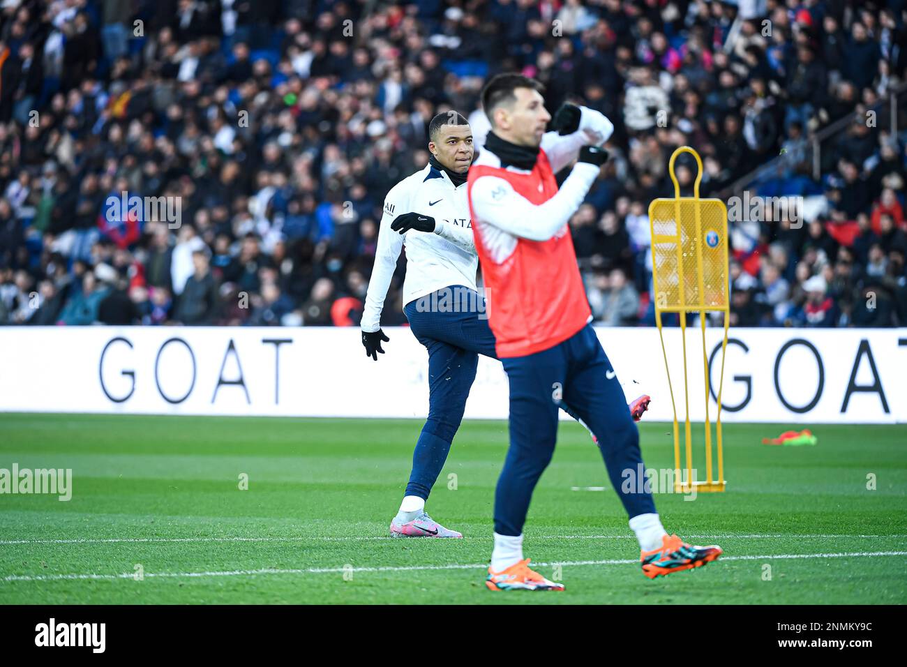 Kylian Mbappe and Lionel (Leo) Messi during the public training of the ...