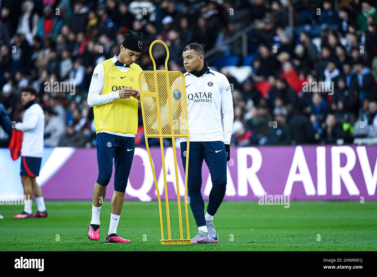 Kylian Mbappe and Hugo Ekitike during the public training of the Paris ...