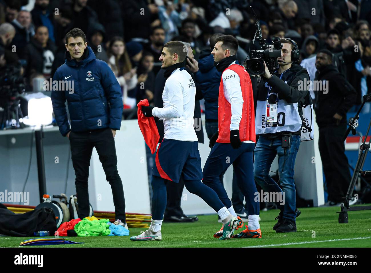 Lionel (Leo) Messi and Marco Verratti during the public training of the ...
