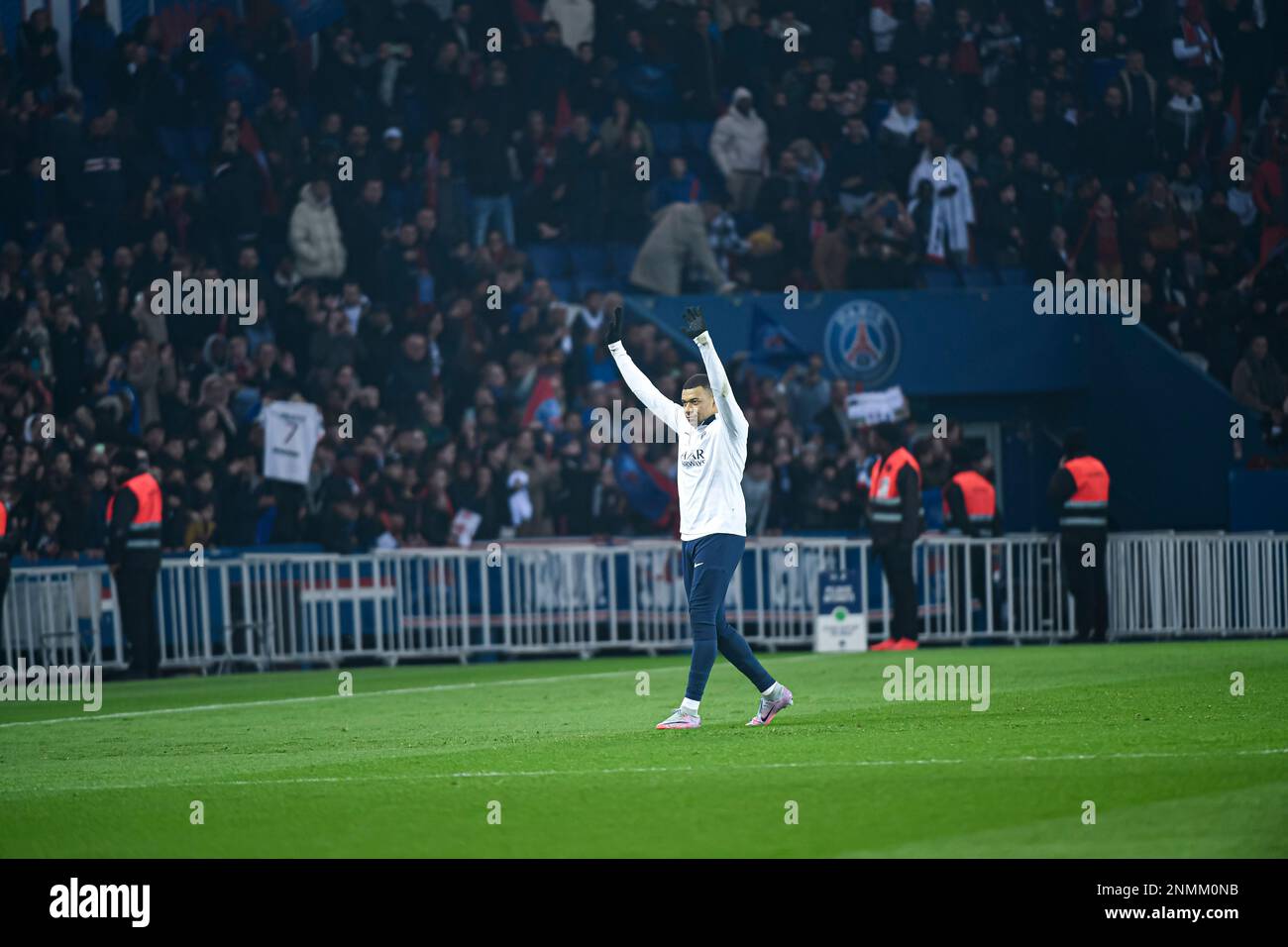 Kylian Mbappe salutes the crowd (fans, supporters) during the public ...