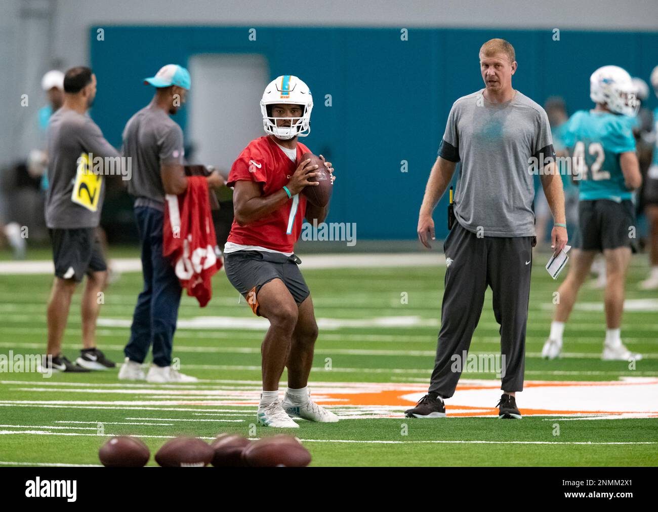 Miami Dolphins quarterback coach Charlie Frye looks on as Dolphins ...