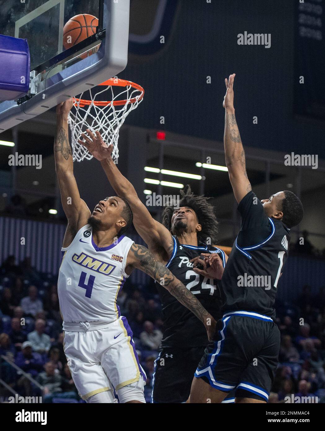 James Madison guard Vado Morse (4) goes up to shoot against Georgia ...