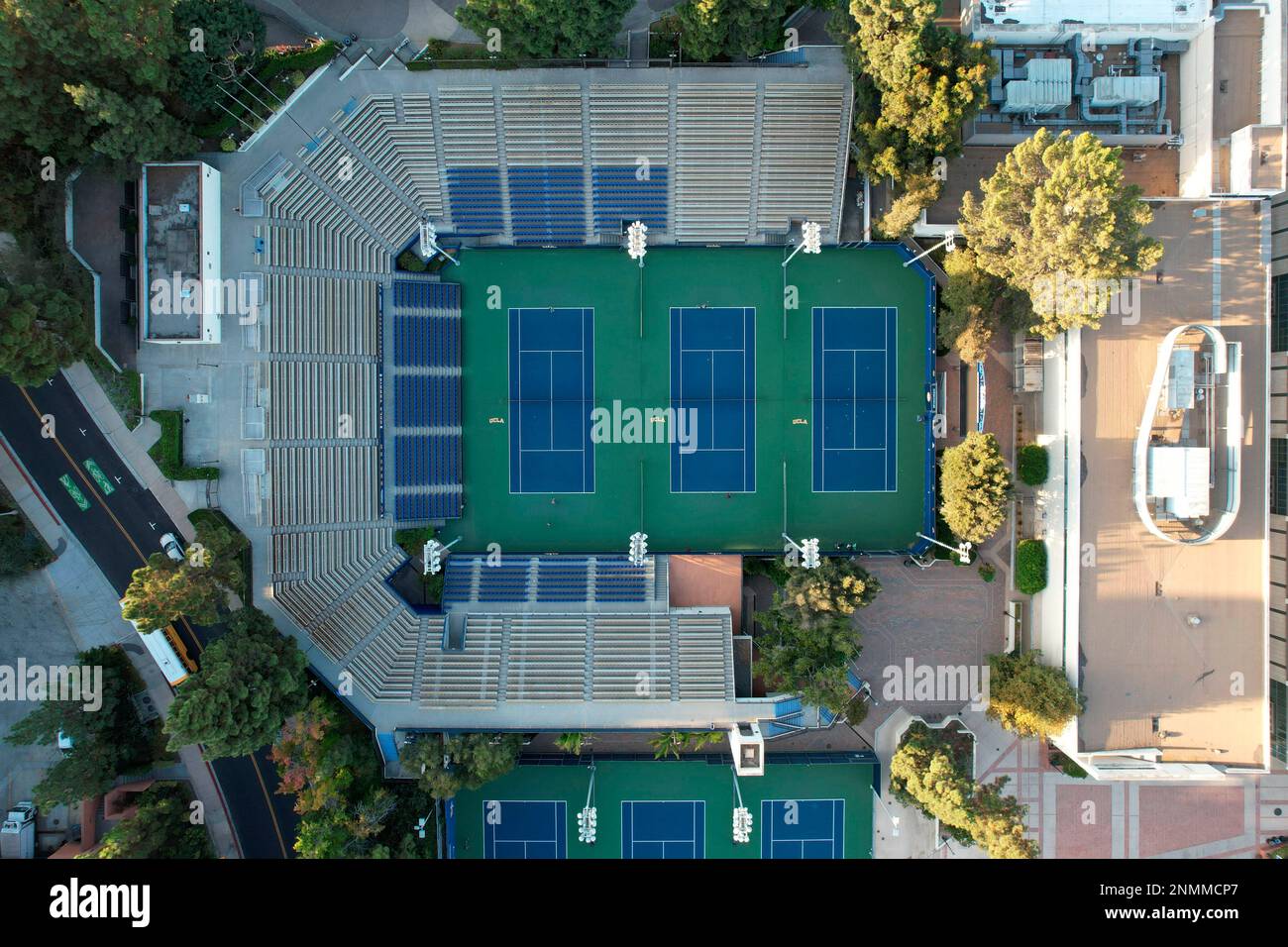 An aerial view of the Los Angeles Tennis Center on the campus of UCLA ...