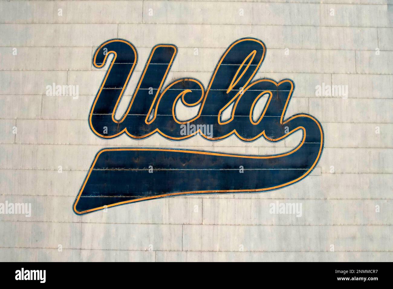 An aerial view of the UCLA logo on the Pauley Pavilion roof on the ...