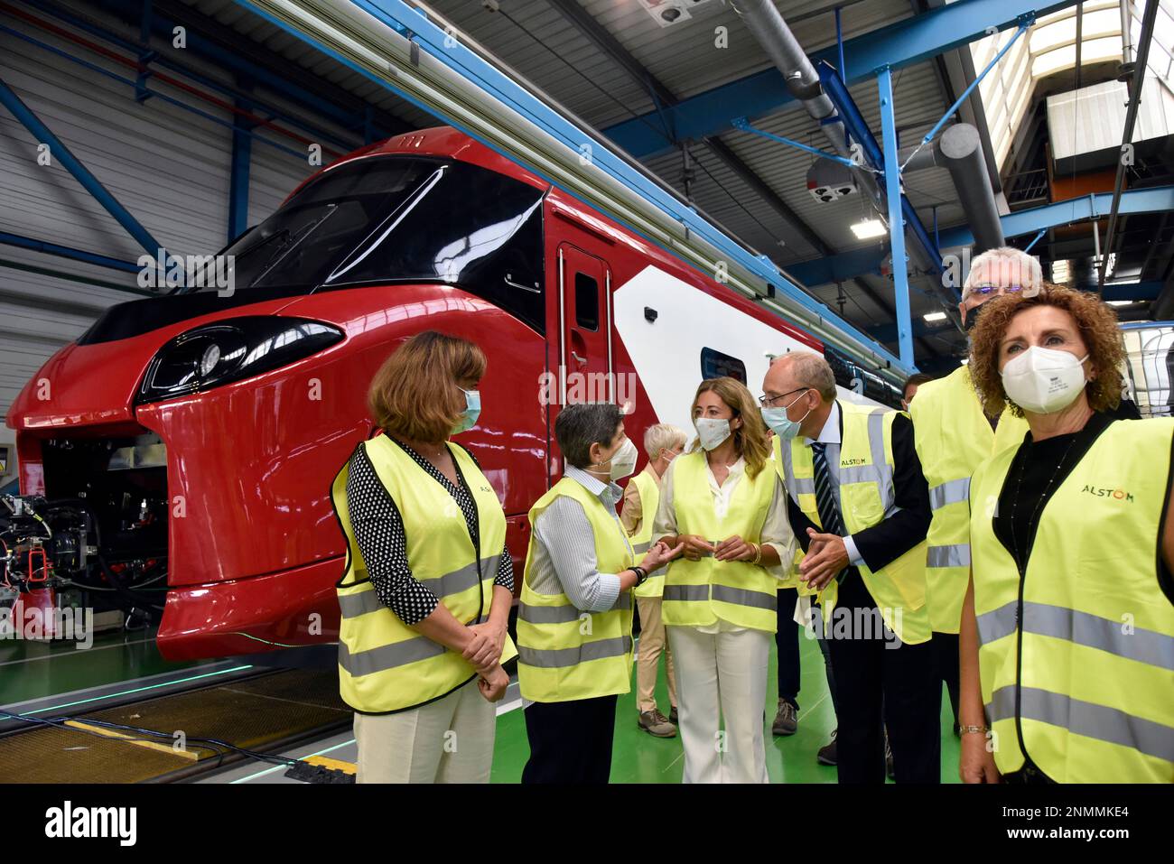 Transport Minister Raquel Sanchez (c) talks during a visit to the ...
