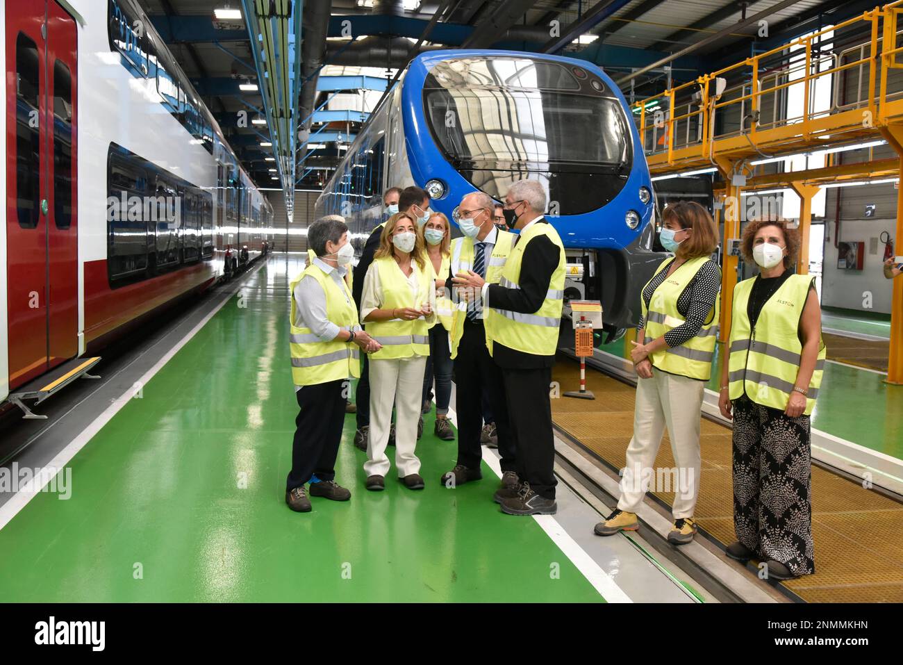 Transport Minister Raquel Sanchez (c) talks during a visit to the ...