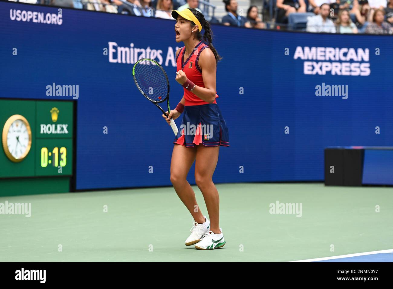 Emma Raducanu reacts during the Women's Singles championship match at ...